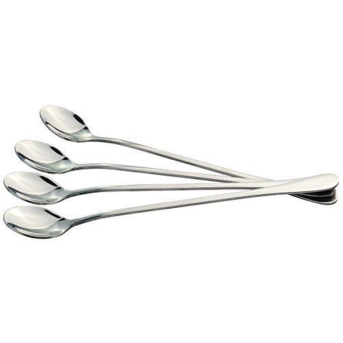 4 pcs 9 Inch Long Handle Iced Tea Spoon, Coffee Spoon, Ice Cream Spoon, Stainless Steel Cocktail Stirring Spoons for Mixing, Cocktail Stirring, Tea, Coffee, Milkshake, Cold Drink