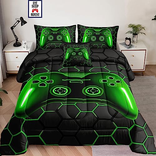5 Pieces Bed in a Bag for Boys Bedding Sets Twin Size,Gamer Comforter Sets for Boys Kids, Gaming Comforter Set for Boys Room Decor with Flat Sheet,Fitted Sheet,Pillowcase,Cushion Cover