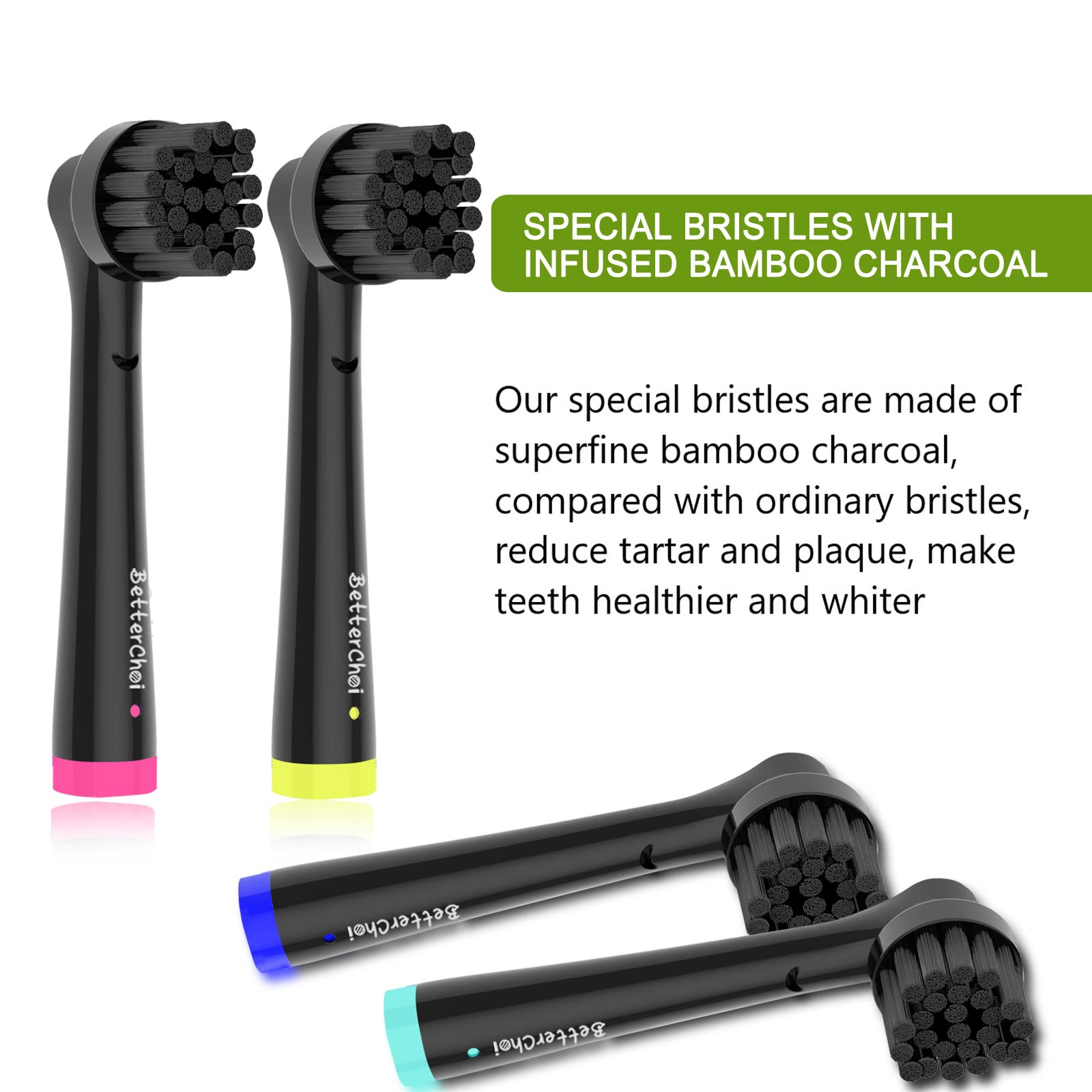 16 Pack Charcoal Brush Heads Compatible with Oral B Electric Toothbrush, Making with Active Charcoal Bristles, Black