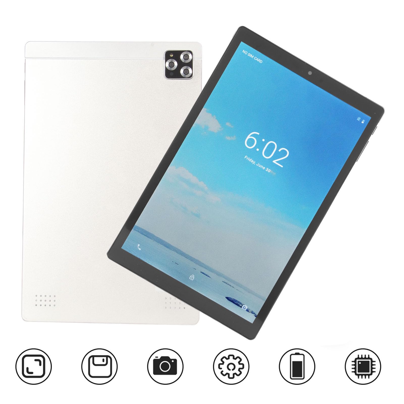 14:1710 Inch Tablet, 6GB 128GB 5G WiFi 2560x1600 Resolution HD Tablet, 2MP Front 5MP Rear Dual SIM Dual Standby Tablet PC for Business, Office, Gaming (Silver)
