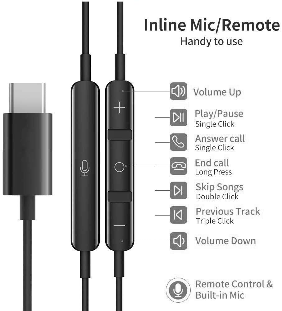 Urban Extreme USB Type C Earphones Stereo in Ear Earbuds Headphones with Microphone Bass Earbud with Mic and Volume Control Compatible with Samsung Galaxy S20 5G UW - Black (US Version with Warranty)