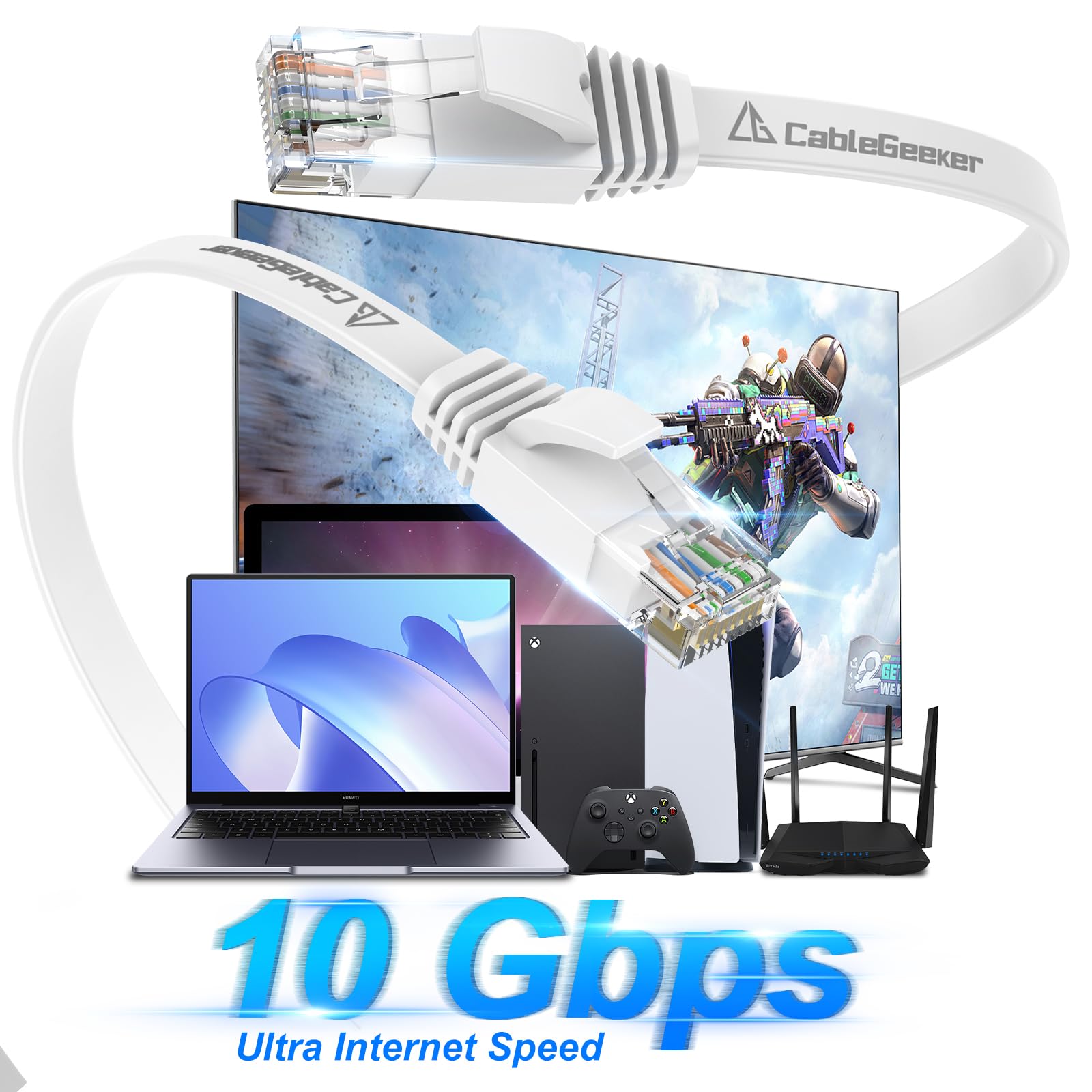Cat 6 Ethernet Cable 1ft (6 Pack) (at a Cat5e Price but Higher Bandwidth) Flat Internet Network Cable - Cat6 Ethernet Patch Cable Short - White Cat6 Computer Cable with Snagless RJ45 Connectors