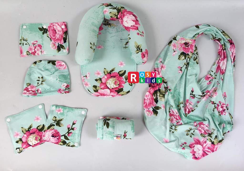 9pc Ultimate Set of Infant Car Seat Cover Canopy Headrest Blanket Hat Nursing Scarf, 25JE04