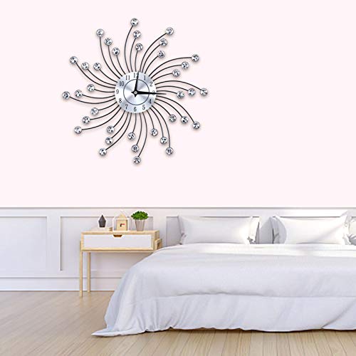 NCONCO Wall Clock, Sparkling Bling Metallic Silver Flower-Shaped Wall Clock for Living Room Office(Arc Flower)