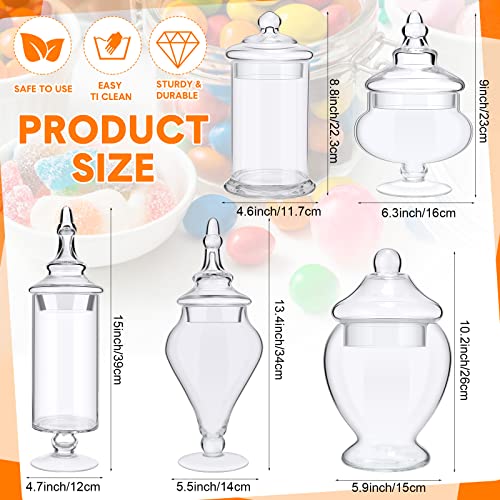 5 Pieces Glass Apothecary Jars with Lids Large Candy Buffet Display Decorative Jars Clear Storage Jars Candy Bar Organizer Canisters for Kitchen Bathroom Wedding Party, 5 Shapes