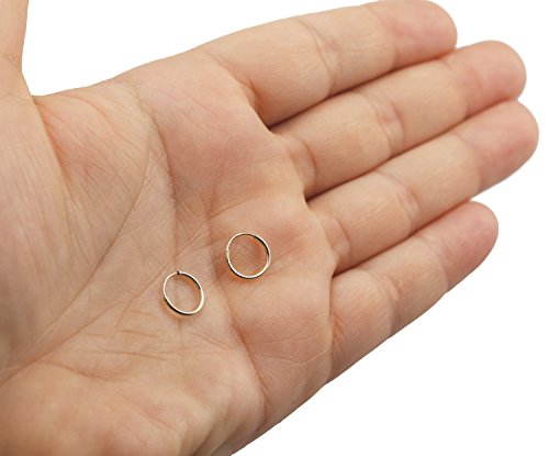 14k Yellow Gold Endless Hoop Earrings Tiny Round Flexible Thin Small little Continuous Real Pure Gold Hoops (10mm)