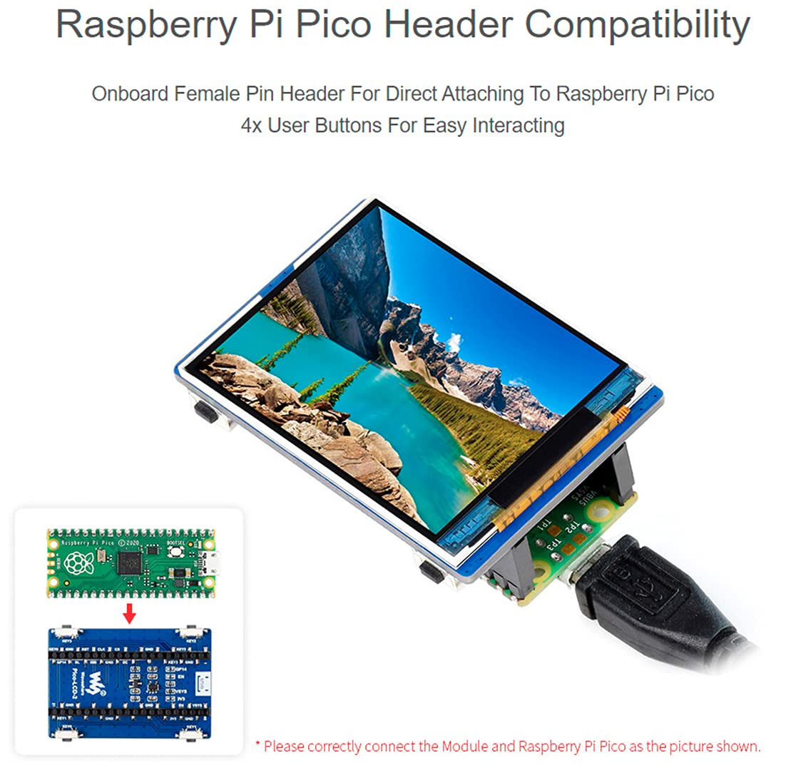 Bicool 2inch IPS LCD Display for Raspberry Pi Pico,65K RGB Colors, 320×240 Pixels, SPI Interface Embedded ST7789VW Driver