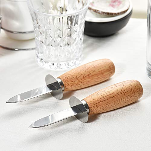 DOMG Oyster Knife Shucker Set, Wood Handle Oyster Shucking Knife and Cut-resistant Gloves, Clam Shellfish Seafood Opener Kit Tools(2 Knives+1 Pair Gloves L)