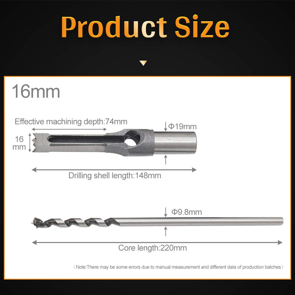 ChgImposs 16MM Woodworking Square Hole Drill Bit, Alloy Steel Wood Hole Saw Mortising Chisel Bit with Twist Drill, DIY Woodworking Countersink Bit Woodworker Hole Drilling Tool