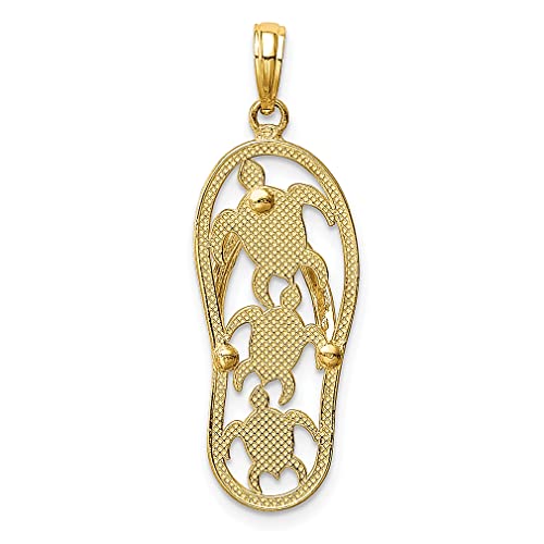 14K Two Tone Gold Triple Sea Turtle Hawaiian Flip Flop Necklace Beach Sandals Pendant Ocean Vacation Charm Only