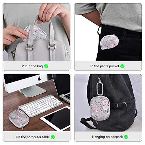 Earbud Case, AIRSPO Airpods Pro 2nd Generation Earphone Organizer Carrying Case Small Storage Bag Hard EVA Shockproof Cover with Carabiner Clip (Grey Pink Rose)