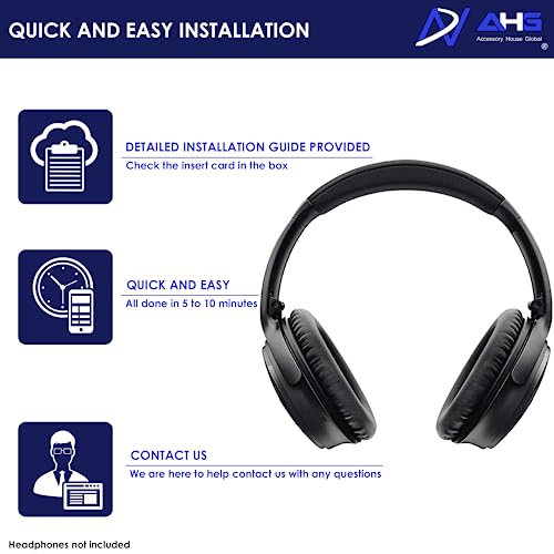 AHG Premium QC35 replacement ear pads cushions compatible with Bose QuietComfort 35 / Bose QC35 II noise cancelling headphones (Black). Premium Protein Leather, Extra Thick High-Density Foam & Durable