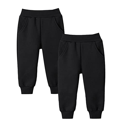Looching 2 Pack Baby Toddler Boys Cotton Pants Solid Casual Pull on Jogger with Pockets Long Trousers for Kid Children