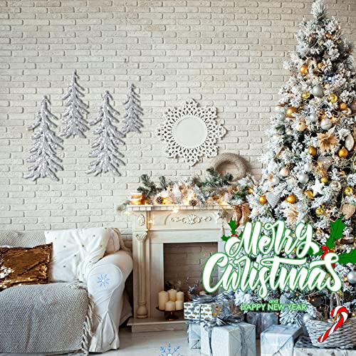 4 Pieces Christmas Pine Sculpture Metal Tree Christmas Metal Pine Tree Metal Wall Art Decor for Home Office Outdoor Wall Decor (Silver)