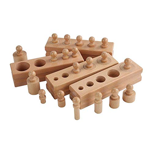 Adena Montessori Mini-Cylinder Block (Set of 4) Materials Sensorial Educational Tools Preschool Early Montessori Toys for Toddlers