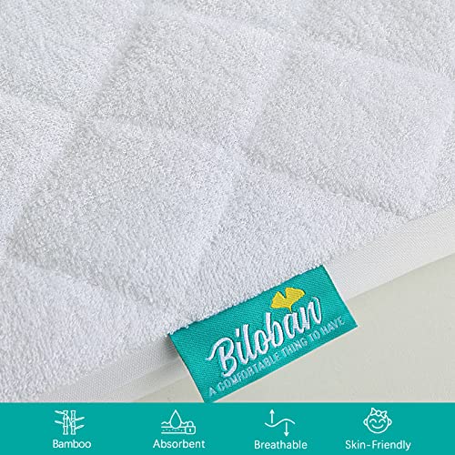 Bassinet Mattress Pad Cover, Waterproof, Ultra Soft Bamboo Terry Surface, Universal Fit for Hourglass/Oval Bassinet Mattress, 2 Pack, Washer & Dryer, No Loosen and Pre-Shrinked