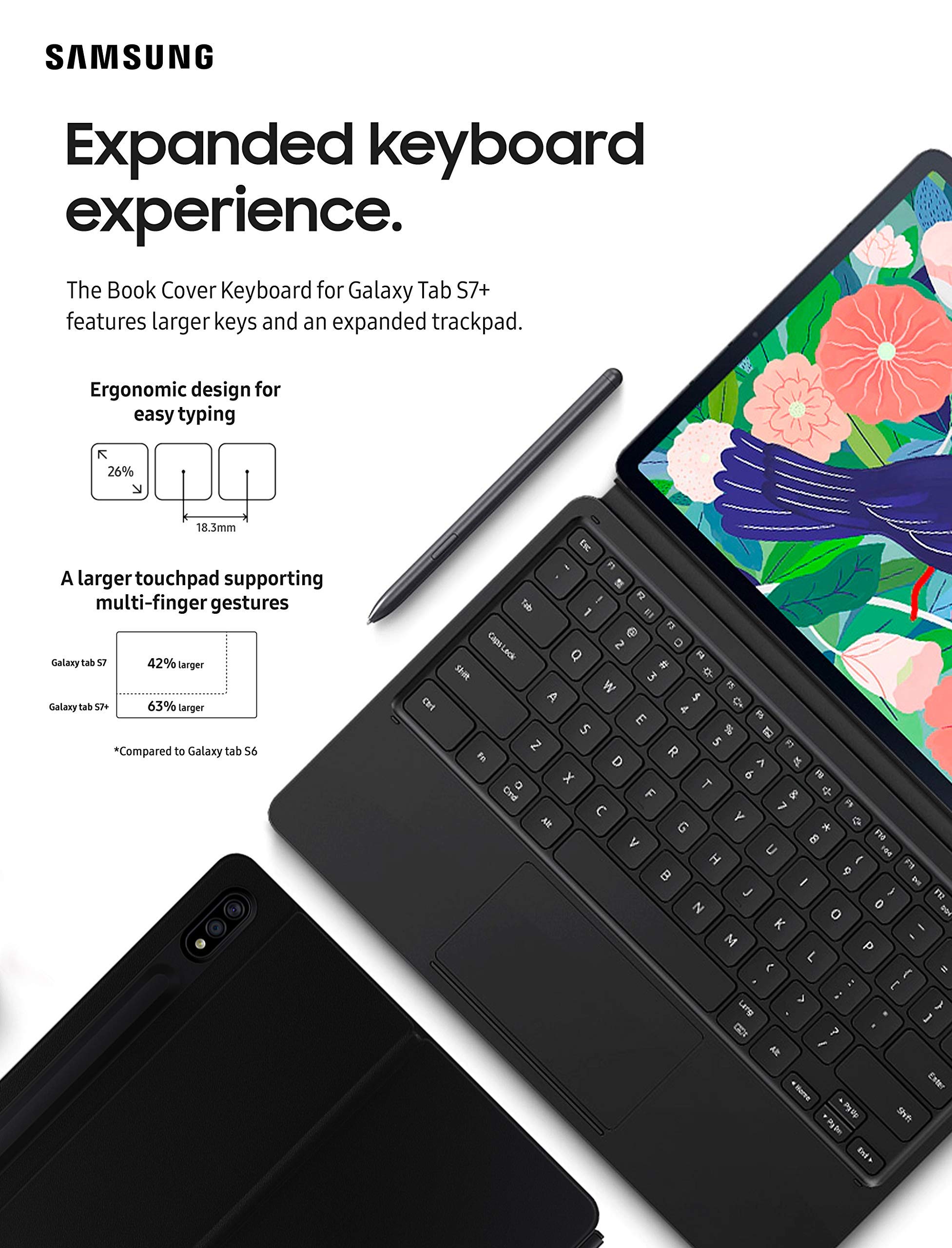 Samsung Galaxy Tab S7+ Keyboard, Black (EF-DT970UBEGUJ) (Renewed)