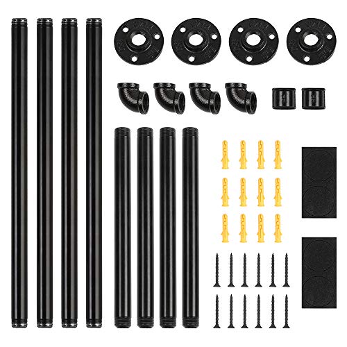 Neala Industrial Pipe Clothing Rack Set 31.5 Inches Black Iron Garment Rack 2 pack Multifunction Hanging Clothing Rod for Storage Retail Display Wall or Ceiling Mount in Bathroom Bedroom and Balcony