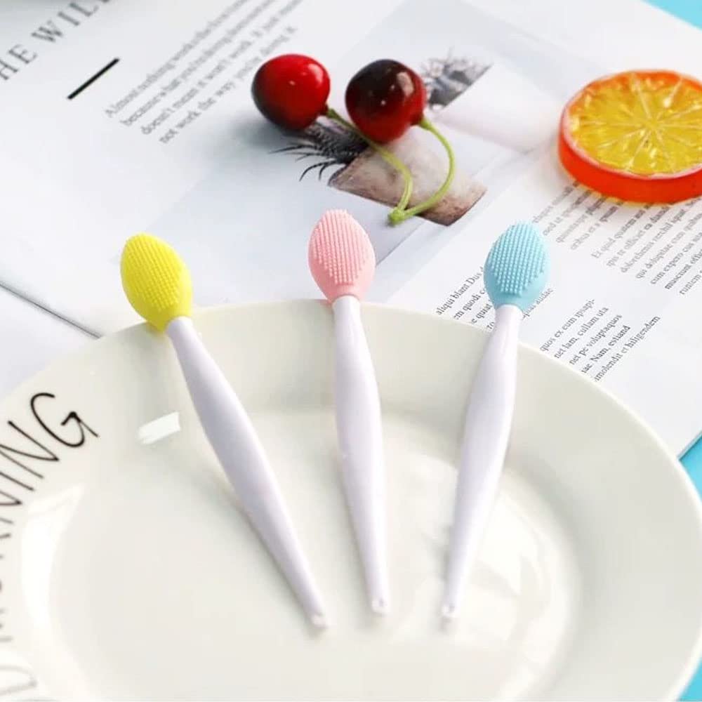 4 Pieces Exfoliating Lip Brushes, Double-Sided Lip Scrub Silicone Brush, Lip Brush Tool, Lip Scrubber Brush for Smooth and Fuller Looking Lips