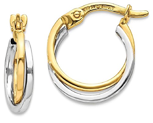 14K Two Tone Gold Round Hoop Earrings