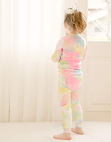 VAENAIT BABY Kids Junior 100% Cotton Sleepwear Pajamas 2pcs Set Tiedye-Rainbowneonpink-249 L