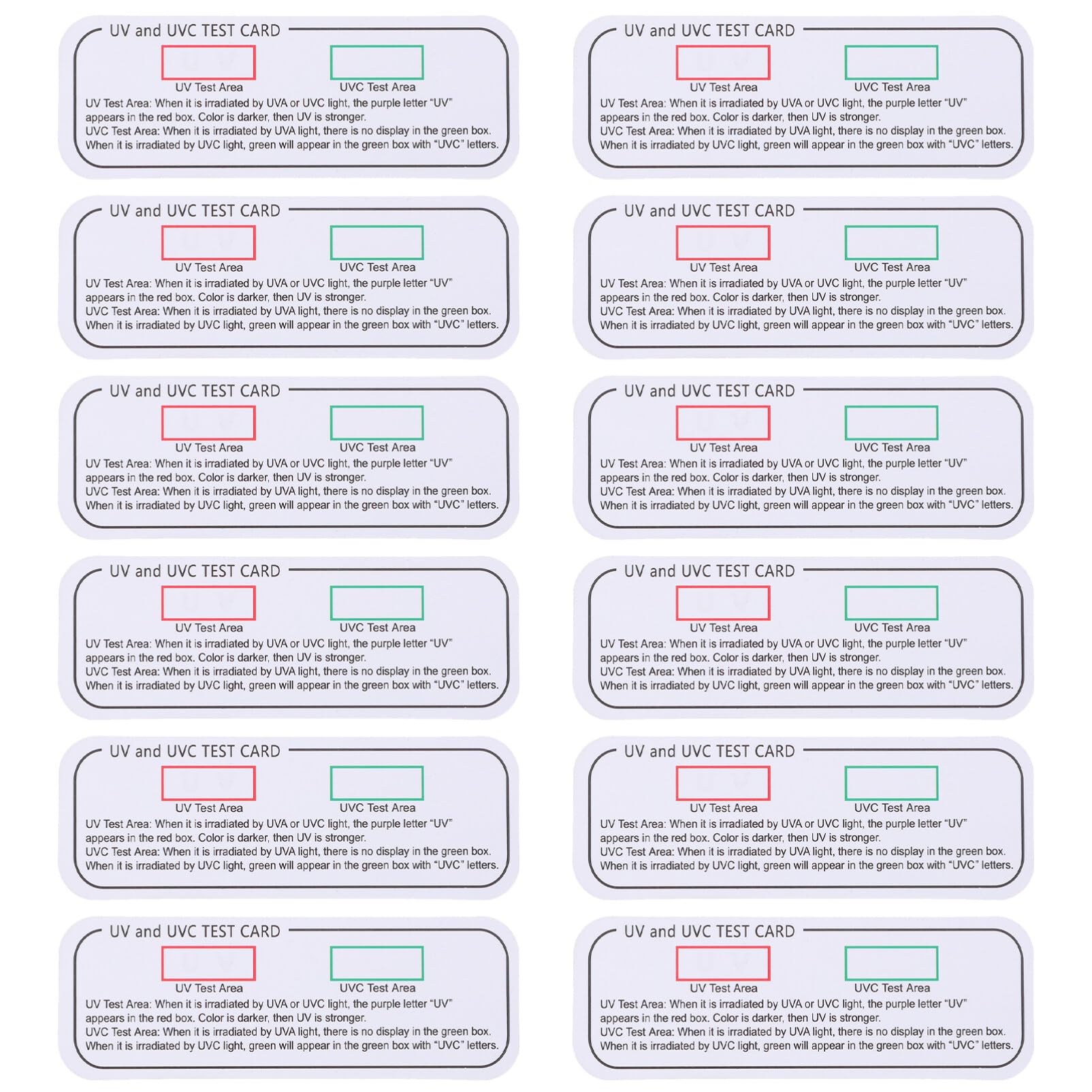 20pcs Light Test Cards UVA UVC Test Cards Light Wavelength Indicator Cards