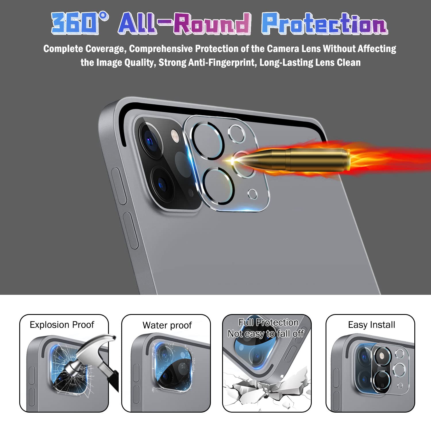 QHOHQ [2+2 Pack] Tempered Glass Screen Protector for iPad Pro 12.9 2022/2021/2020 (6th/5th/4th Generation) with Camera Lens Protector, Ultra HD, Anti-Scratch, Designed for Face ID＆Apple Pencil
