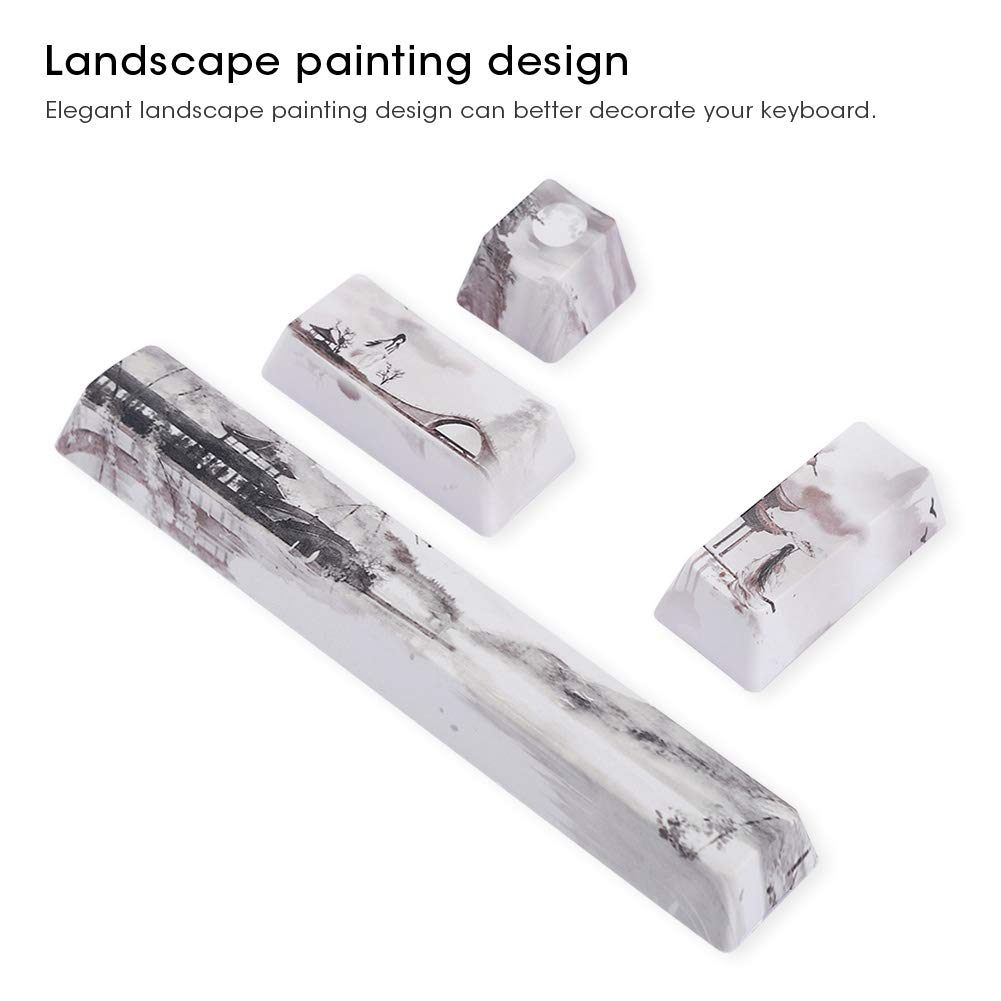 Bewinner1 DIY Keycaps, PTB PC Gaming Mechanical Keyboard Space Keycap ESC Keycap Enter Keycap Numpad Enter Keycap, Universal Computer Keyboards Cap Landscape Painting PTB Grey