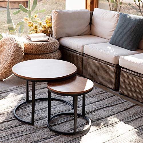 aboxoo Coffee Table Nesting Side Set of 2 End Table Top Sturdy Metal Frame Desk Centerpiece Living Room Bedroom Apartment Modern Industrial Simple Nightstand