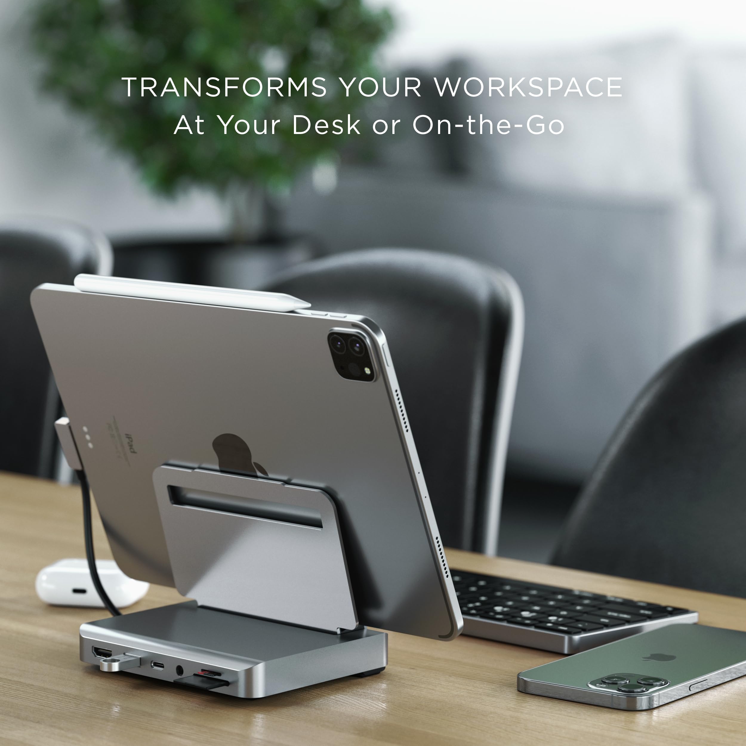 Satechi USB C Hub - iPad Pro USB C Hub - Aluminum Stand & Hub β 6-in-1 iPad Dock Foldable Stand β iPad Docking Station- iPad Hub for M2, M1 iPad Pro/iPad Air, iPad Mini 6 Gen