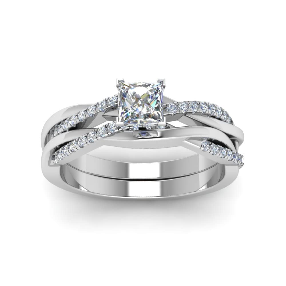 10K 14K 18K Gold Princess Cut Engagement Rings Set for Women,1.84/2.84 CTW Infinity Twist Moissanite Rings Wedding Engagement Anniversary Set Bands Free Engraved (14K-1.84 cttw.)