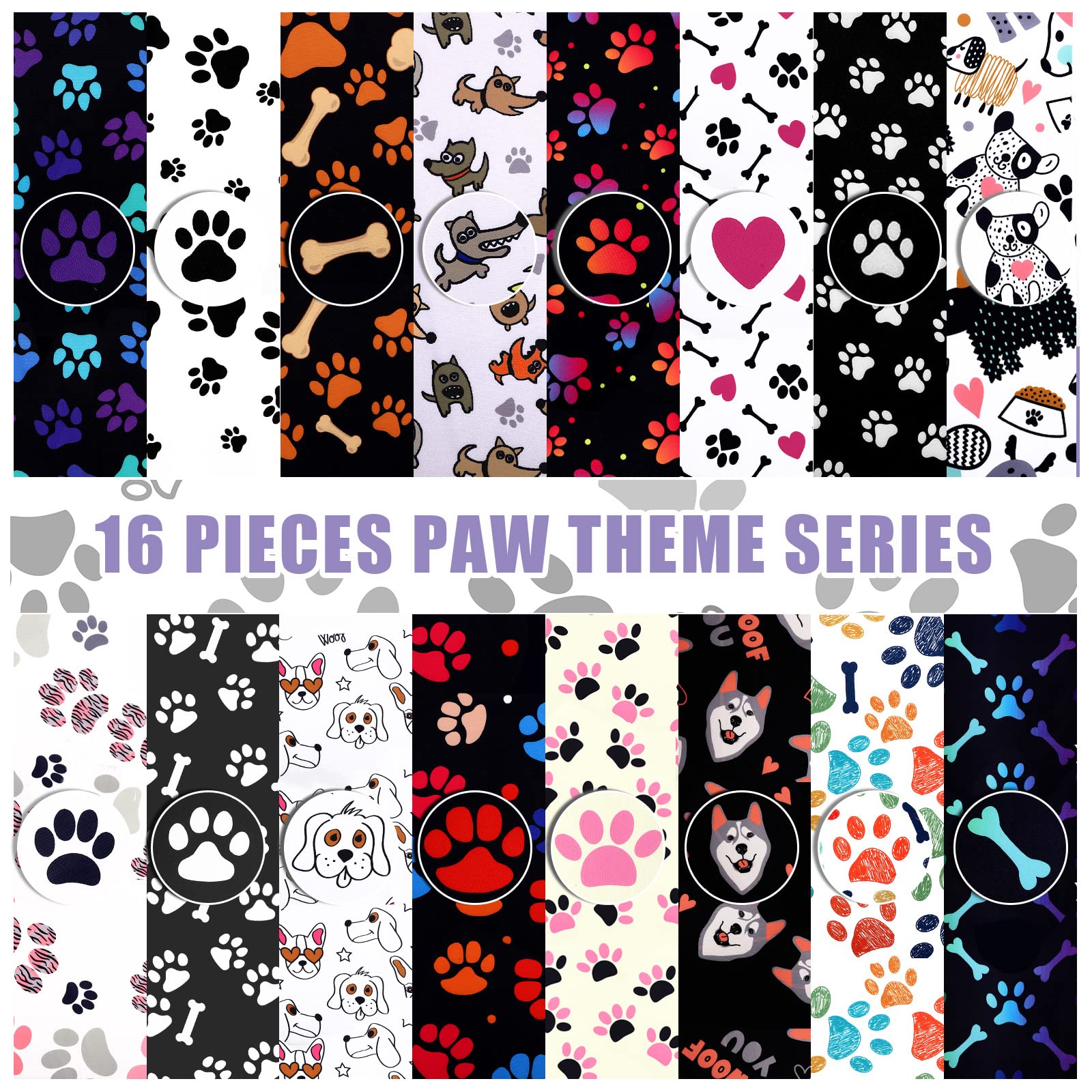 16 Pieces Dog Bone Paws Fabric Paw Print Fabric Retro Fabrics Sewing Fabric Animal Themed Pattern Decorative Fabric Animal Themed Pattern Bone Printed Fabric for DIY Crafts Supplies, 10 x 10 Inch