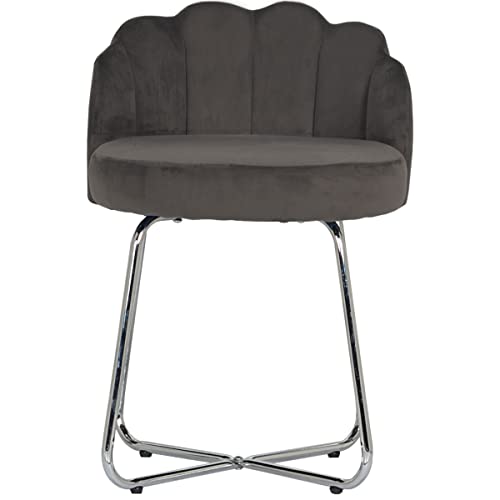 Hillsdale, Catalina Round Metal and Upholstered Vanity Stool with Scallop Back for Makeup Room or Bathroom, Dark Gray