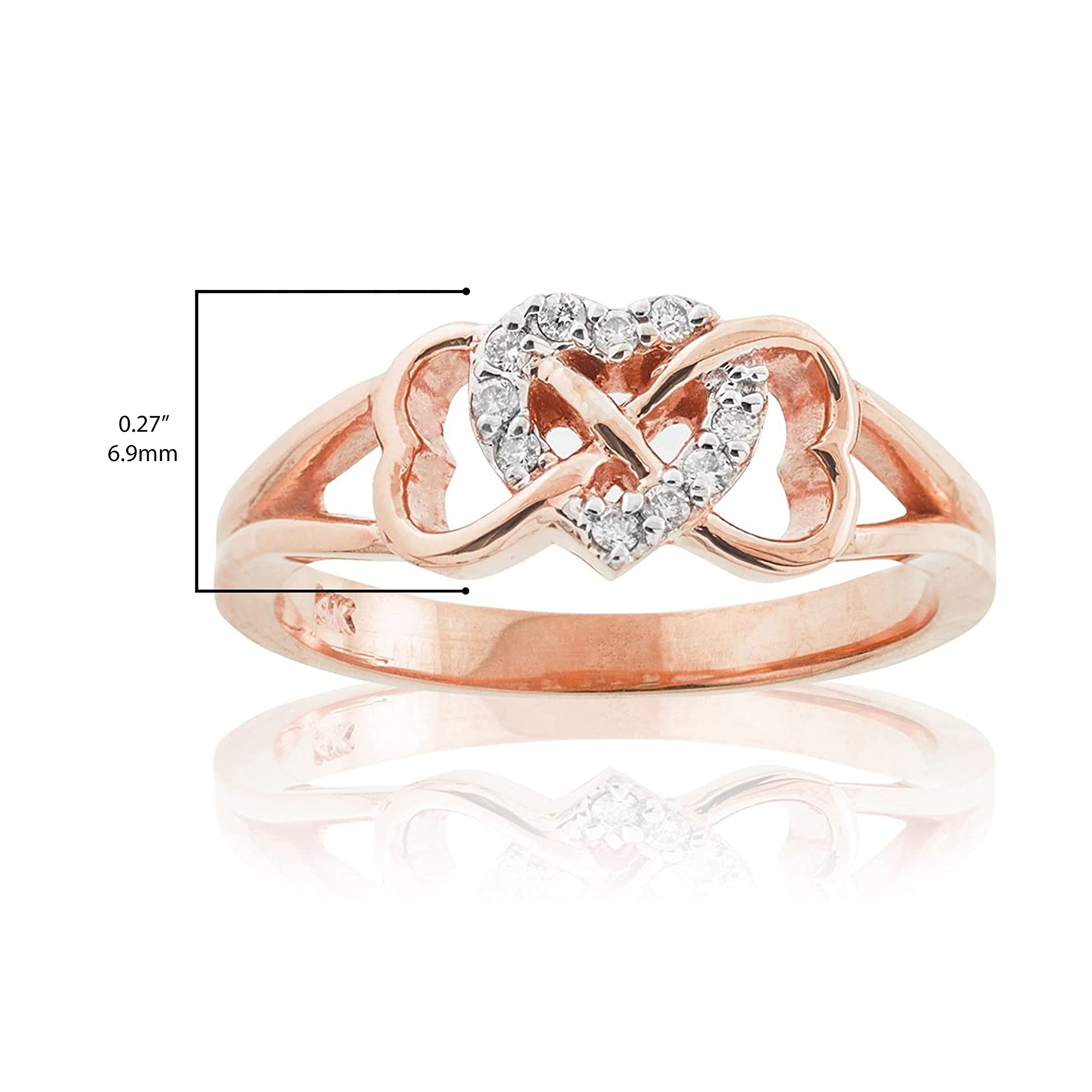 10K Rose Gold 1/15 Cttw Diamond Accented Triple Heart Infinity Celtic Knot Band Engagement Ring (J-K Color, I1-I2 Clarity) - Size 4-1/2