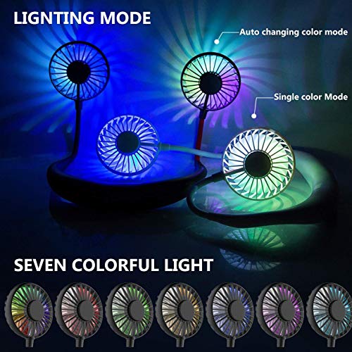 ANYPOWK Portable Neck Fan, USB Rechargeable Fan with 3 Speeds Adjustable, Neck Fans Portable Rechargable Prime with LED Lights - Black