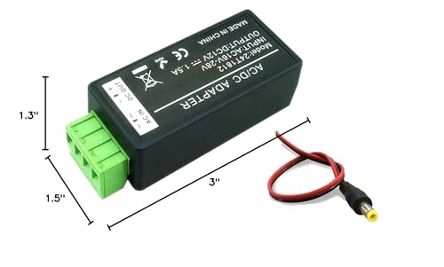 BeElion 24V AC to 12V DC Convertor, 1.5 Amp Supply Current Power Adapter and 2.1 x 5.5mm DC Power Male Plug Pigtail for Surveillance Security Camera CCTV