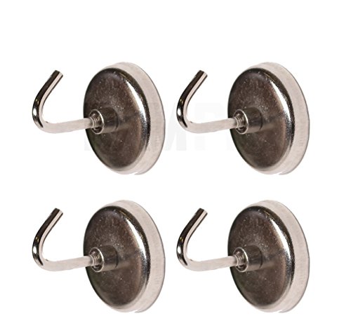 4-Piece Ram-Pro Extra-Strong Magnetic Hook Set - Holds 8 Lb Capacity, Quality Chrome Plated for Tools, Keys, Coats, Towels, Kitchen Utensils.