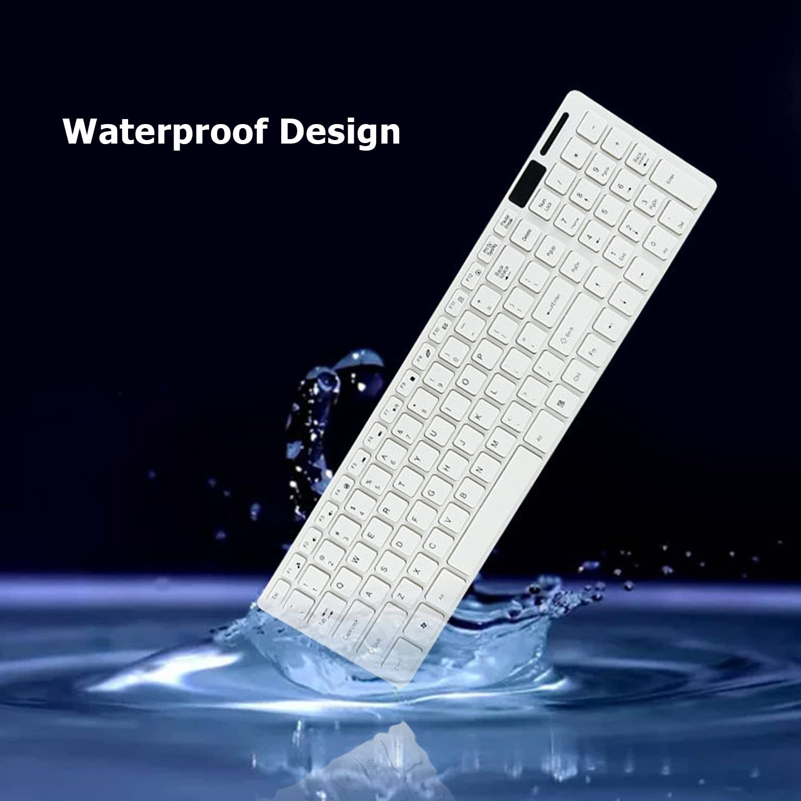 2.4GHz Keyboard Mouse Combo, 78 Keys Ultra Thin Computer Keyboards, Rechargeable Gaming Keyboard for Desktop, PC and Laptop, USB Receiver, Compact Full Size, White