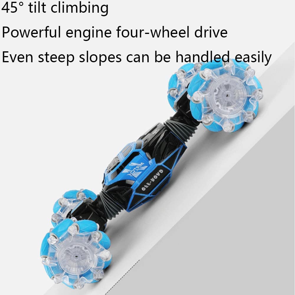 2.4GHz Remote Control Car 4WD RC Stunt Car Deformable All-Terrain Off Road Car, 360 Degree Flips Double Sided Rotating Race Car with Gesture Sensor Watch Lights Music for Kids (Red) A80