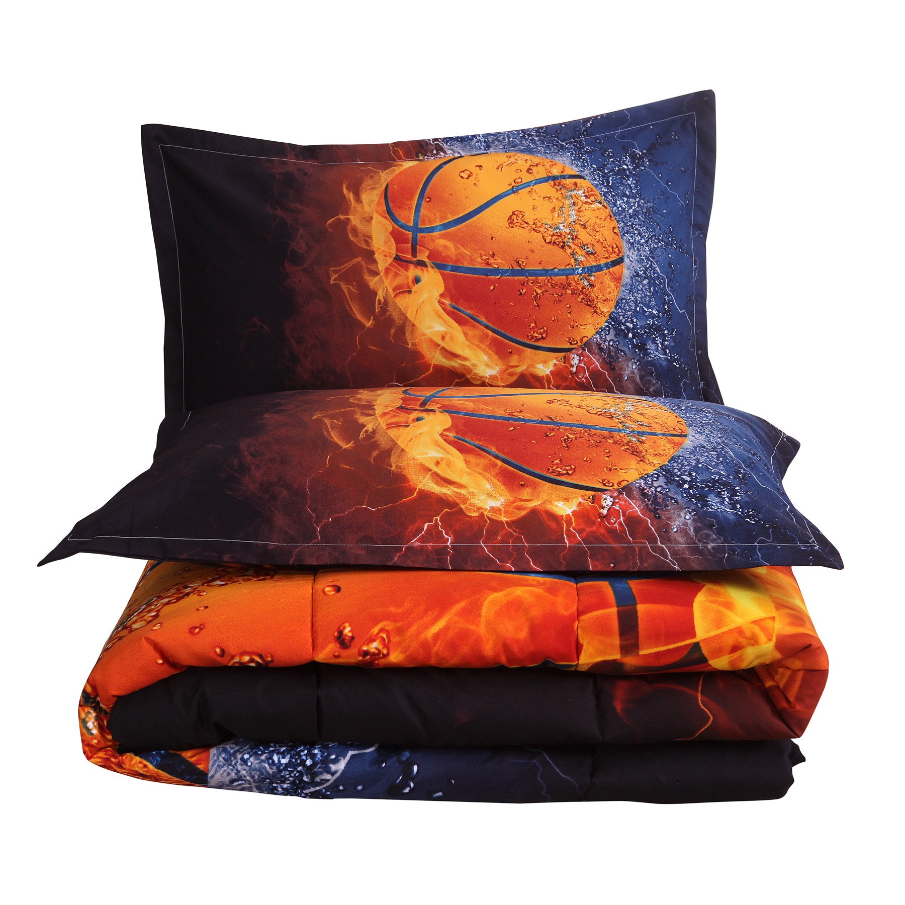 A Nice Night Basketball Print,with Fire and Ice Pattern, Comforter Quilt Set Bedding Sets, for Boys Kids Teen (Basketball, Full)