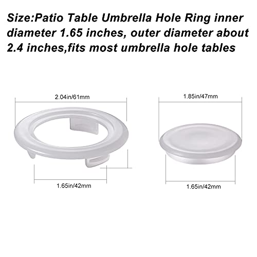 Aoboco 2 Pack 2 Inch Table Umbrella Hole Ring and Cap Set for Outdoor Patio Umbrella Plug Standard Size (Transparent)
