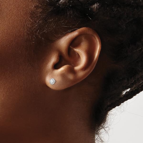 14K White Gold 4mm Set Cubic Zirconia CZ Stud Earrings