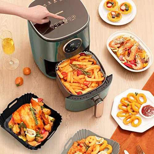 Air Fryer Liners β Durable Air Fryer Silicone Liners β Air Fryer Liners Square with Practical Handles β Dishwasher and Oven Friendly Silicone Air Fryer Basket β 2pcs (Black+Grey)