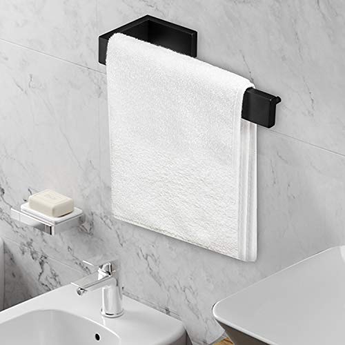 Bathroom Wall Mounted Hand Towel Holder, Pynsseu SUS304 Stainless Steel Towel Ring, Square Hand Towel Bar for Bathroom Hardware (1Pack Black )