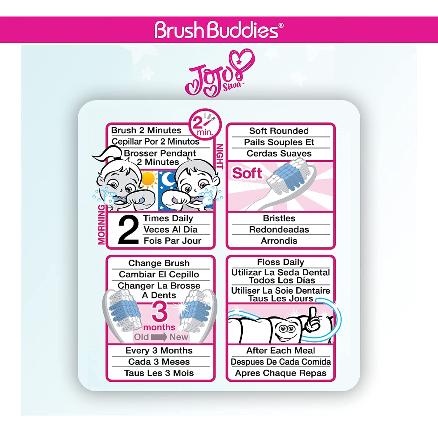 Brush Buddies Jojo Siwa Manual Toothbrush Pack, Multi-Colored, Battery Powered, Girls