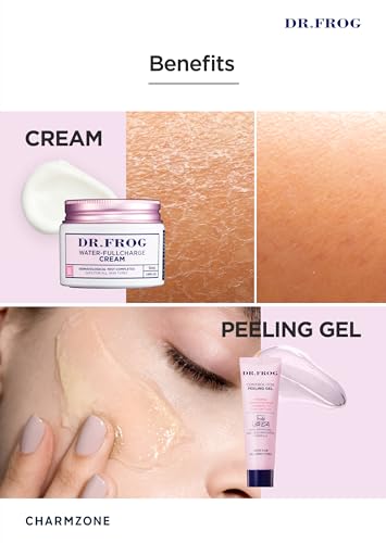CHARMZONE Dr. Frog Waterfull Charge Cream Set 2.37 oz (Cream 50ml /1.69 oz + Peeling Gel 20ml/ 0.68 oz) Rose Water Ceramide Long Lasting Hydration Korean Skin Care Routine, Valentine Gift Set for Her