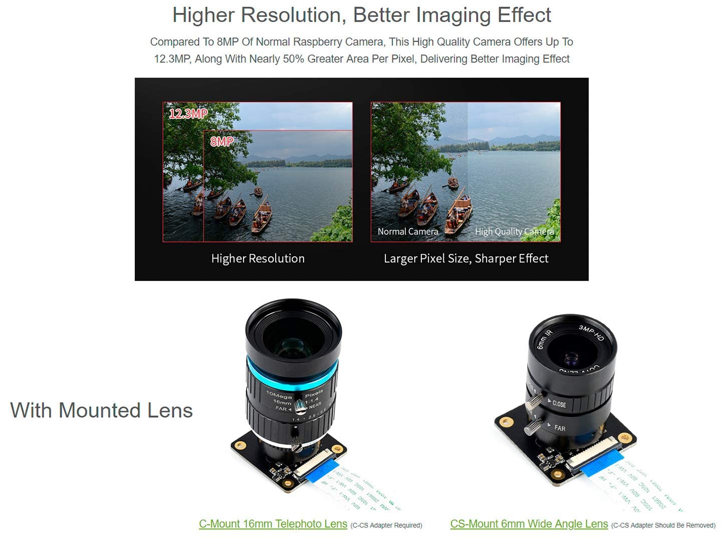 Bicool IMX477 Sensor 12.3MP Camera for Compute Module 3/ CM3 Lite/ CM3+ / CM3+ Lite/Jetson Nano,Supports C/CS Lenses,High Resolution High Sensitivity