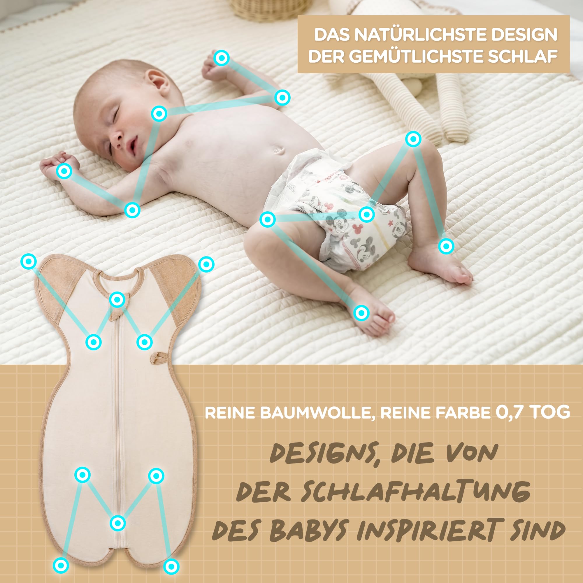 CCOCCOZAM Swaddle, Organic, Ivory, Small, 0-3 Months, 7-13 lbs, Transition Baby Sleep Sack, Dramatically Better Sleep