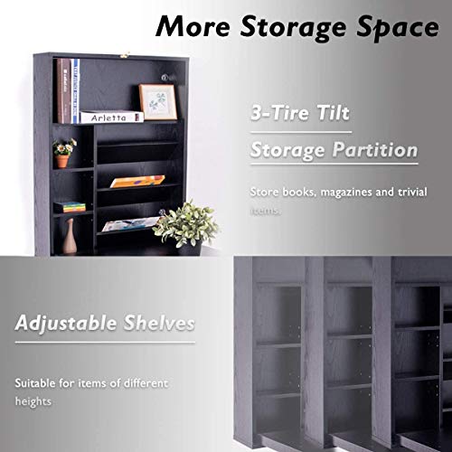 Nightcore Wall Mounted Table w/Classified Storage Space, Foldable Multiple-Purpose Desk, Sturdy Wood Structure, Floating Convertible Desk/Cabinet for Apartment, Narrow Place and Limited Room (Black)