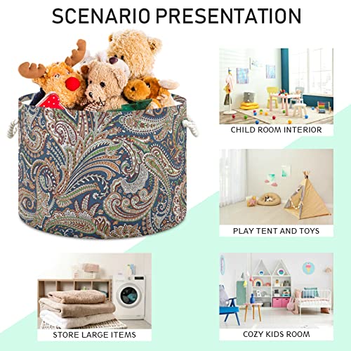ALAZA Indian Ethnic Paisley Pattern Storage Basket Gift Baskets Large Collapsible Laundry Hamper with Handle, 20x20x14 in